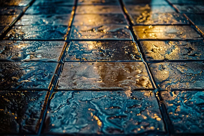 A Close Up of a Tiled Floor with Water on it Stock Image - Image of ...