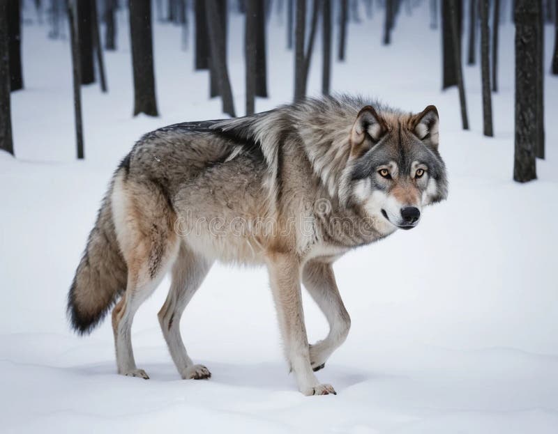 A Timber Wolf in the Lush Green Forest Stock Illustration ...