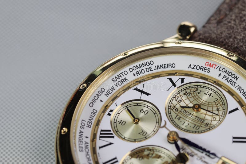 Close Up on Time Zone Cities Name on Luxury World Time Watch Bezel ...