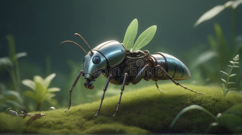 Close-up of a Tiny Black Ant Exploring a Vibrant Green Leaf in Nature ...