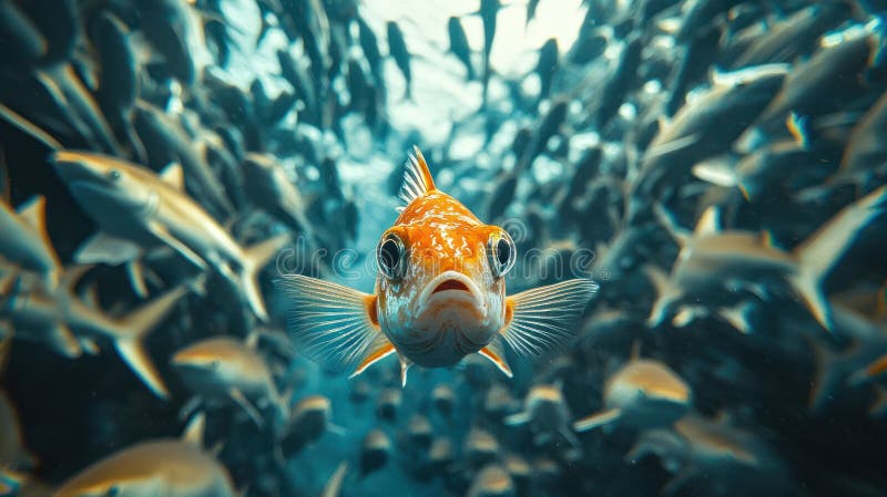 Close Up of Tiny Fish with Vibrant Orange and White Colors, Surrounded ...