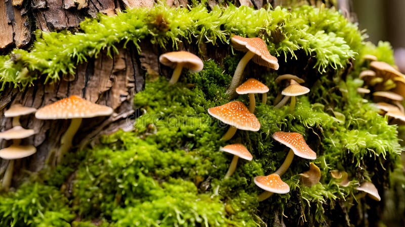 Macro Shot of a Mushroom Growing on a Mossy Log. the Subtle Beauty of ...