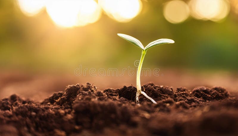 Close Up of Tiny Seed Germinating in Fertile Soil, with Roots Extending ...