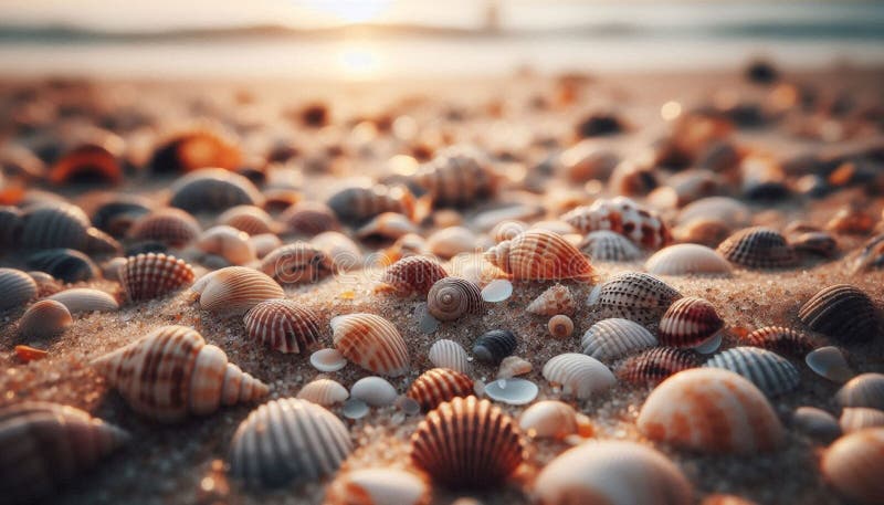 Close-Up of Tiny Shells on a Sandy Beach, Showcasing Summer Shoreline ...