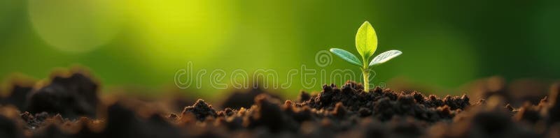 Close Up of Tiny Spring Seedling Emerging from Rich Earth, Green ...