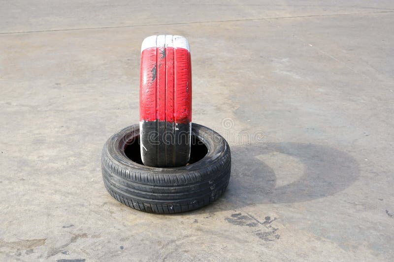 Close Up of a Tire Red Painted in the Parking To Traffic Control Stock ...