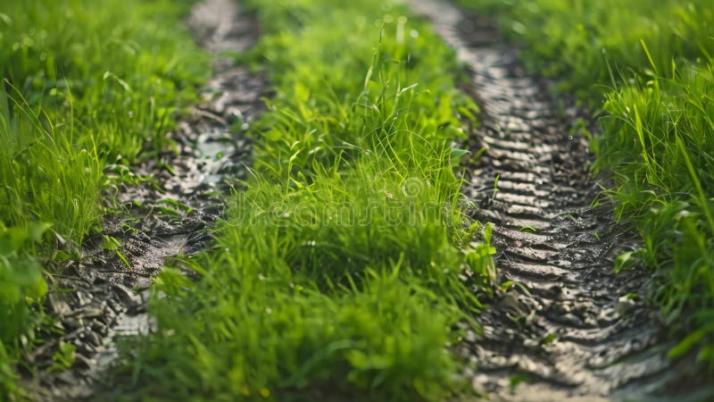 Close-up of Tire Tracks in Mud on a Grassy Path, Grassy Path with Tire ...