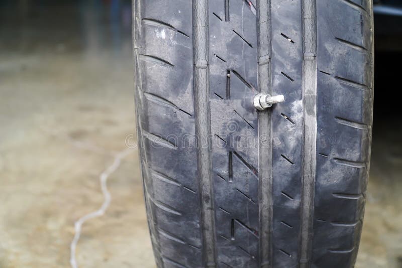 Close-up of the Tire Where the is Stuck, Causing the Tire To Leak, the ...