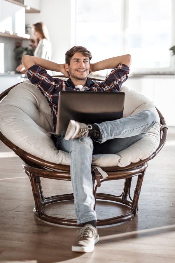 Close Up. Tired Guy Dozing Sitting in Front of an Open Laptop Stock ...