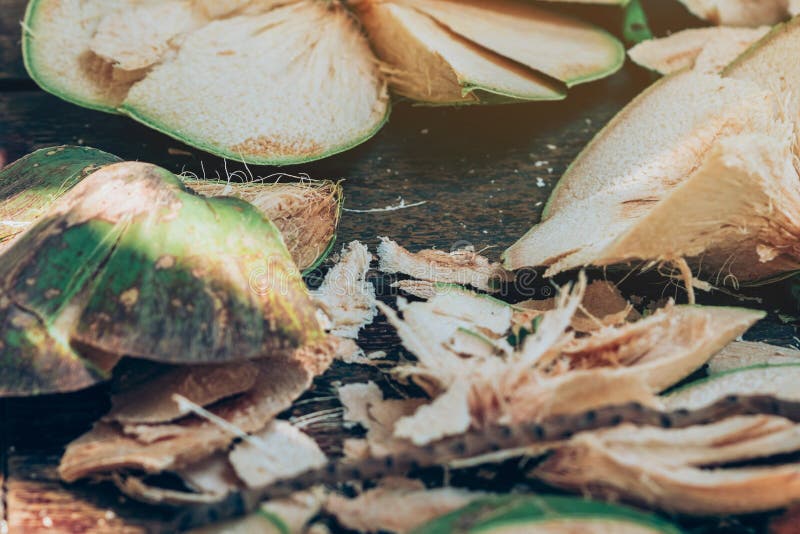 Close Up To Coconut Peel on the Table Stock Image - Image of nature ...