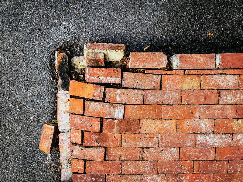 Close Up To Crack Concrete Corner Stair, Top View of Broken Border ...