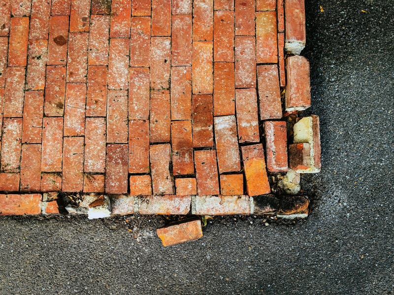 Close Up To Crack Concrete Corner Stair, Top View of Broken Border ...