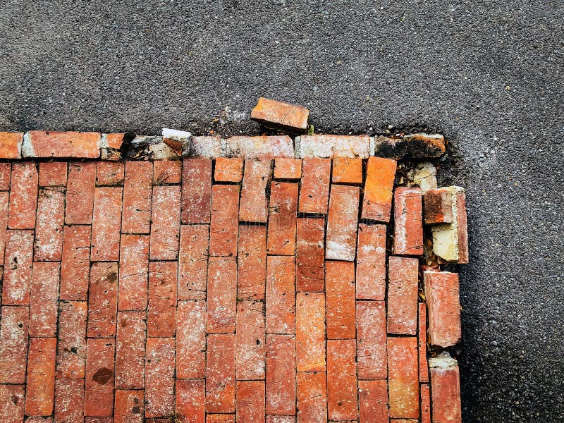 Close Up To Crack Concrete Corner Stair, Top View of Broken Border ...