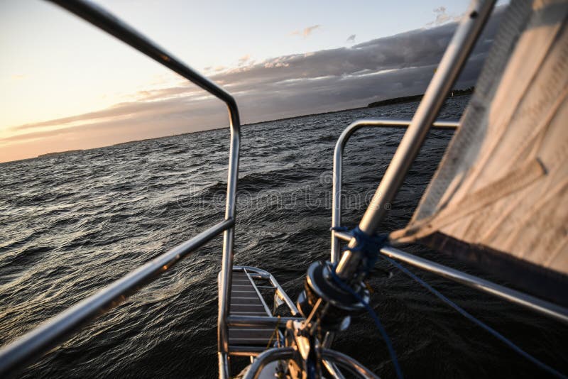 Close Up To Elements of Sailboat, Sailing on a Bay. Stock Photo - Image ...