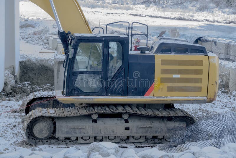 A Close Up To a Hydraulic Excavator Operator Station during the Winter ...