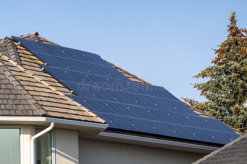 A Close Up To Solar Panels on a Building Roof Stock Image - Image of ...