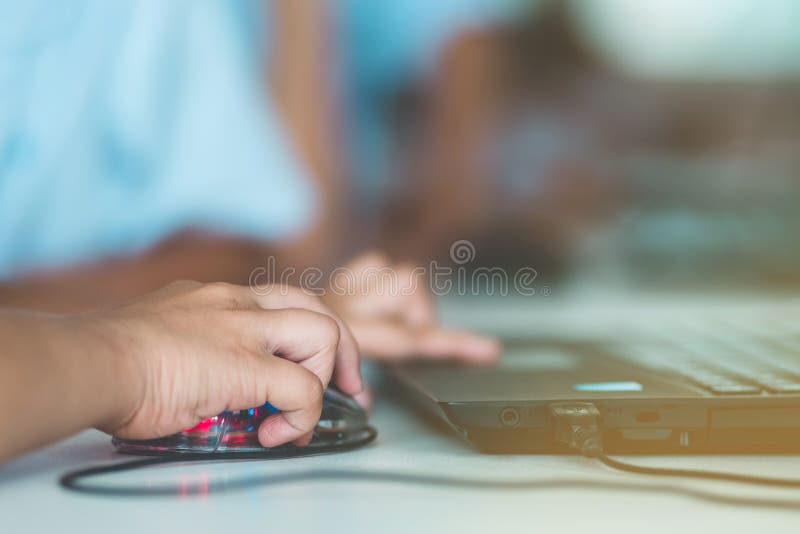 Close Up To Student Hands Practice Drawing Art by Computer in Cl Stock ...