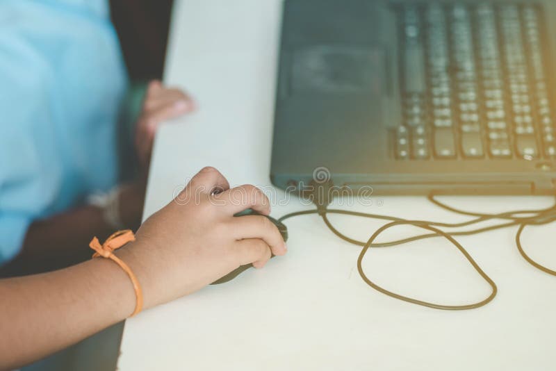 Close Up To Student Hands Practice Drawing Art by Computer in Cl Stock ...