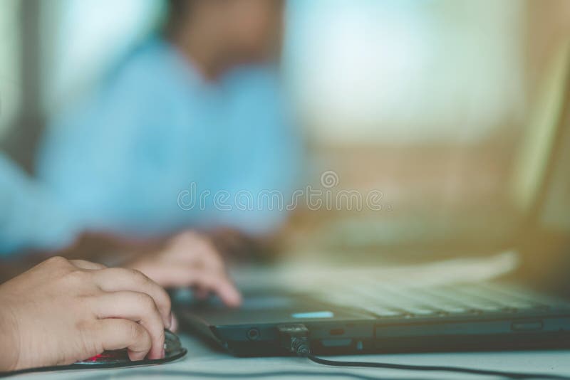 Close Up To Student Hands Practice Drawing Art by Computer in Cl Stock ...