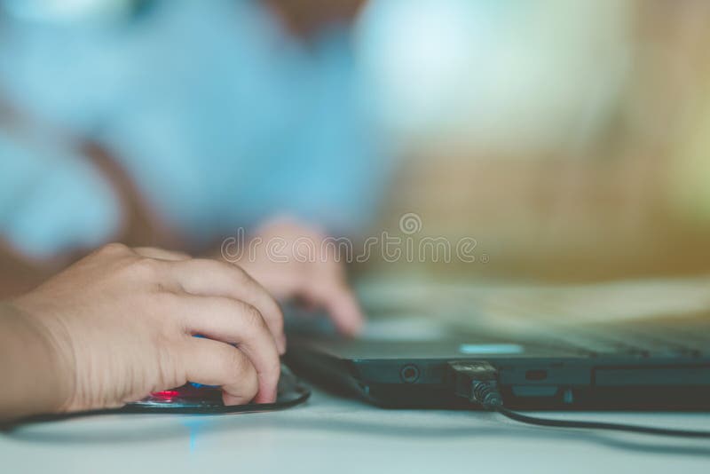 Close Up To Student Hands Practice Drawing Art by Computer in Cl Stock ...