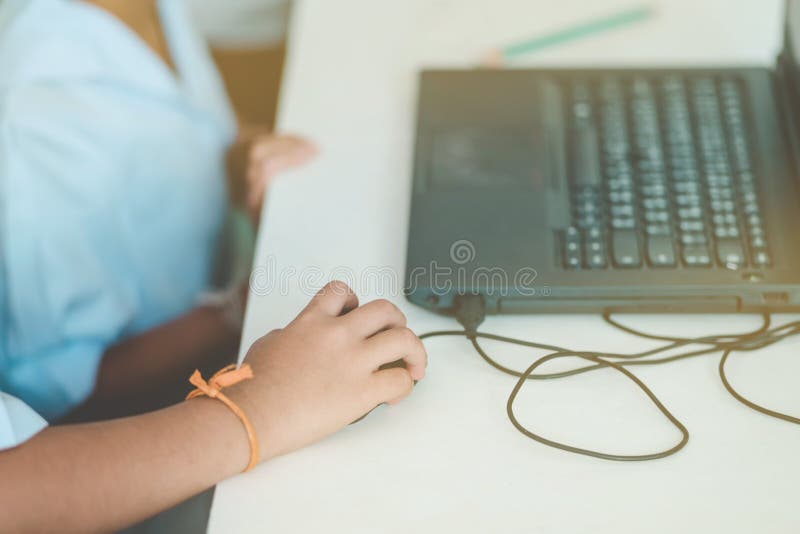 Close Up To Student Hands Practice Drawing Art by Computer in Cl Stock ...