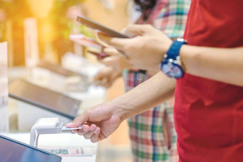 Close Up To Young Man Use the Identification Card Inserted into the ...