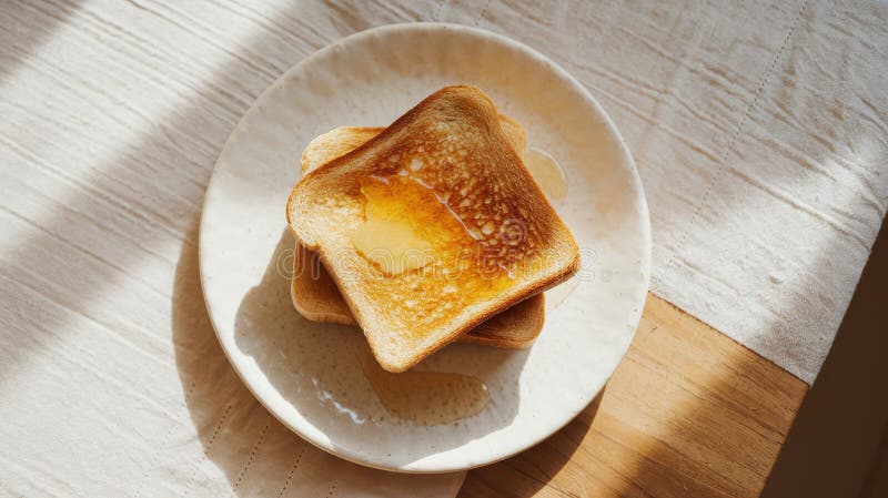 Close-Up of Toast with Butter on Plate for Breakfast Stock Illustration ...