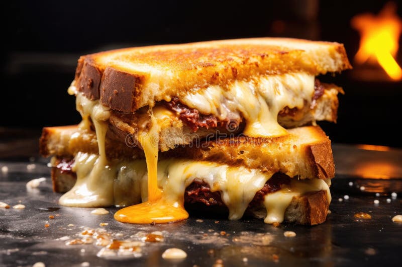 Close-up of a Toasted Sandwich with Cheese Melting Out Stock ...