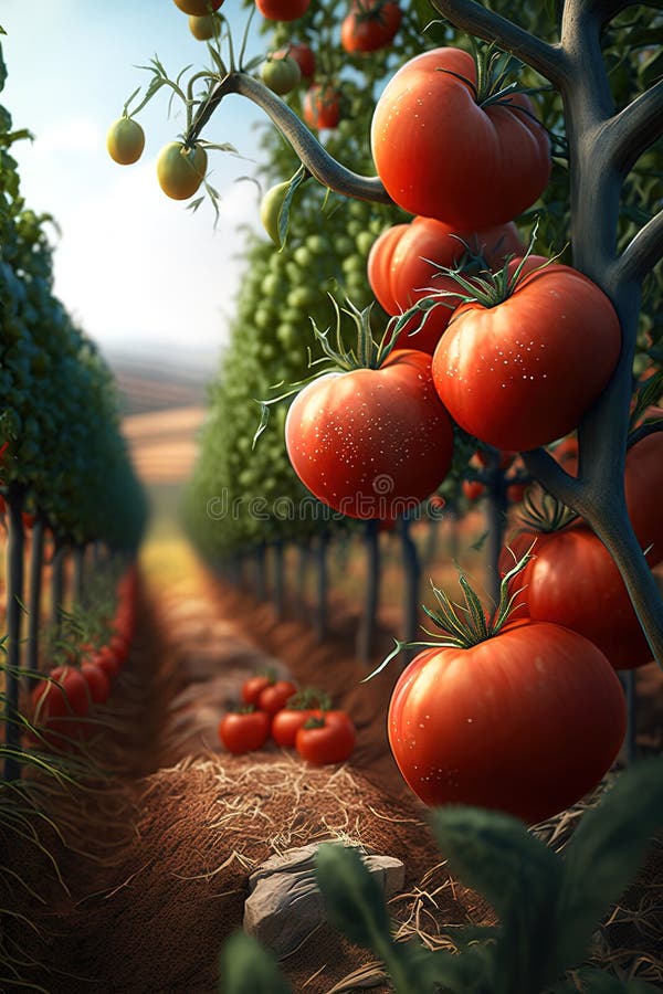 Close Up of Tomato Farm in a Row. Stock Illustration - Illustration of ...