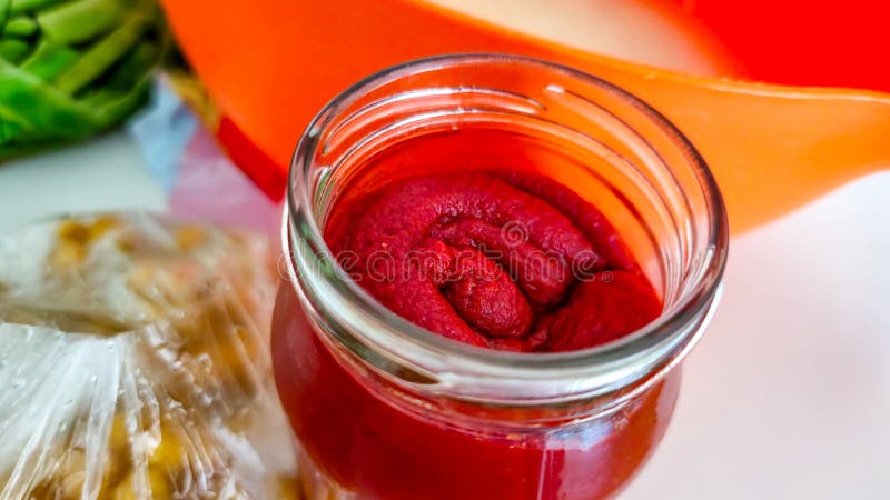 Close-up of Tomato Paste in a Glass Jar Stock Photo - Image of cooking ...