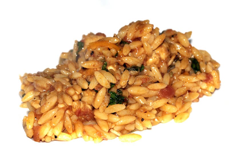 Close Up of Tomoto Based Orzo Rice Sauce Dinner Snack Dish on a White ...