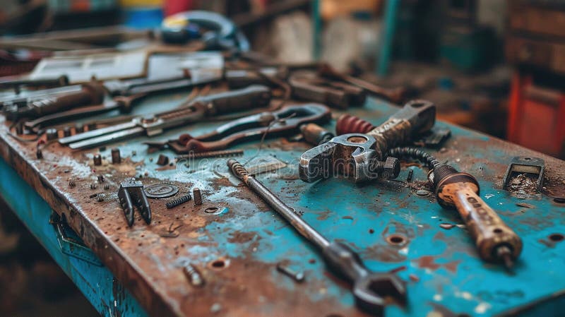 Close-Up of Crafting Instruments on a Workbench Stock Illustration ...
