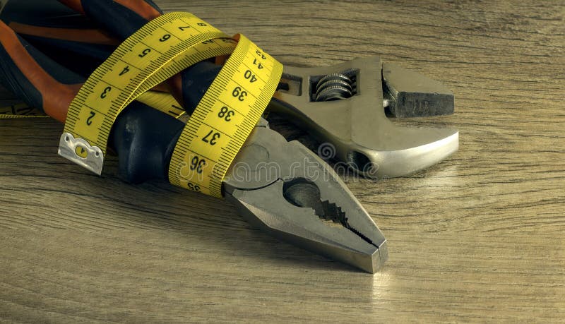 Close Up Tools on a Wooden Background Stock Photo - Image of frame ...