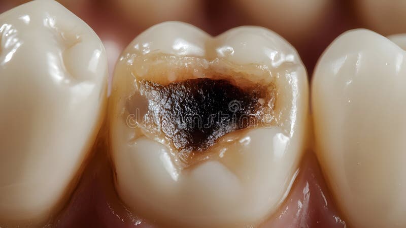 Close-up of Tooth Decay and Cavity on Molar Surface Stock Photo - Image ...
