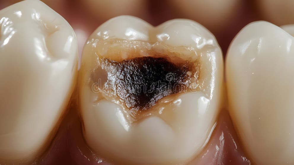 Close-up of Tooth Decay and Cavity on Molar Surface Stock Photo - Image ...