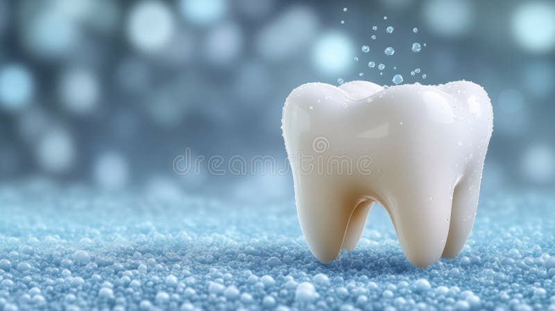 Close-up of Tooth with Water Droplets on Blue Background Stock Photo ...