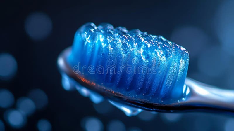 Close-Up of Toothbrush with Blue Toothpaste Foaming and Sparkling ...