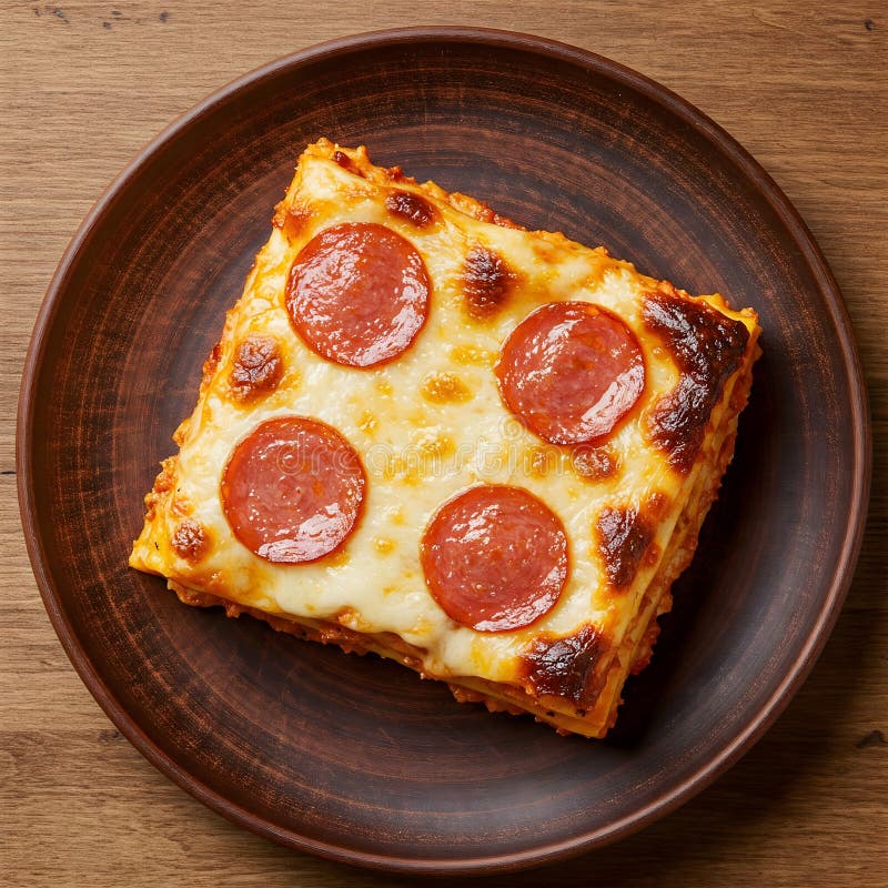 A Close-up, Top-down View of a Square Slice of Pepperoni Pizza on a ...
