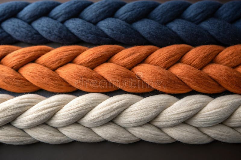Braided Rope Texture in Blue Orange and White Top Down View Stock ...