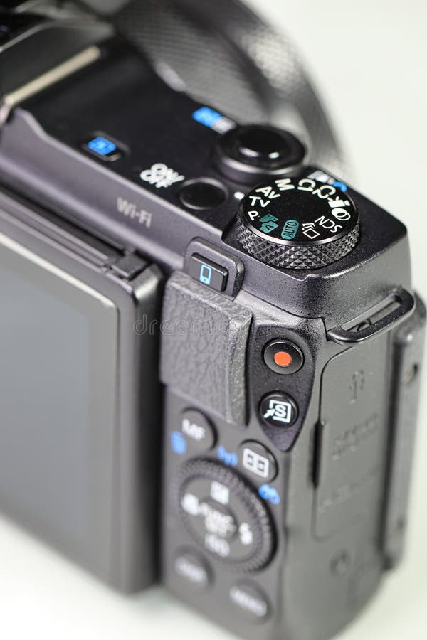 Close Up Top Panel of Hi-end Compact Digital Camera, Mirrorless Digital ...