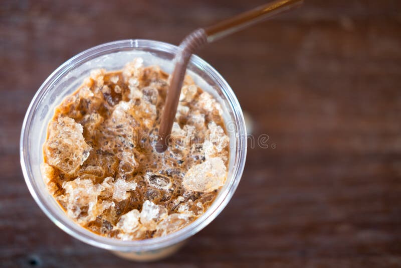 Close Up Top View Cold Coffee Drink with Ice Stock Photo - Image of ...