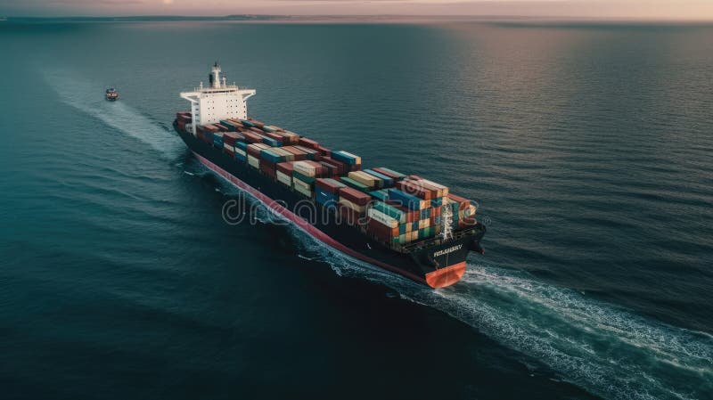Close Up Top View Image Cargo Ship Sailing in the Open Sea Stock ...
