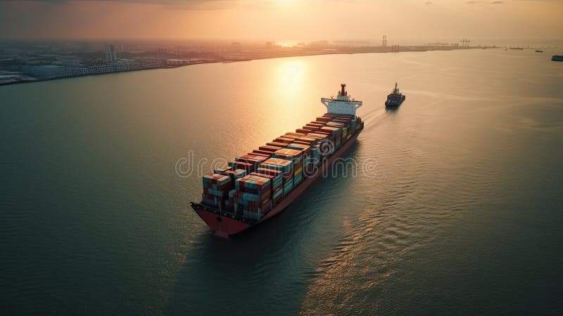 Close Up Top View Image Cargo Ship Sailing in the Open Sea Stock ...