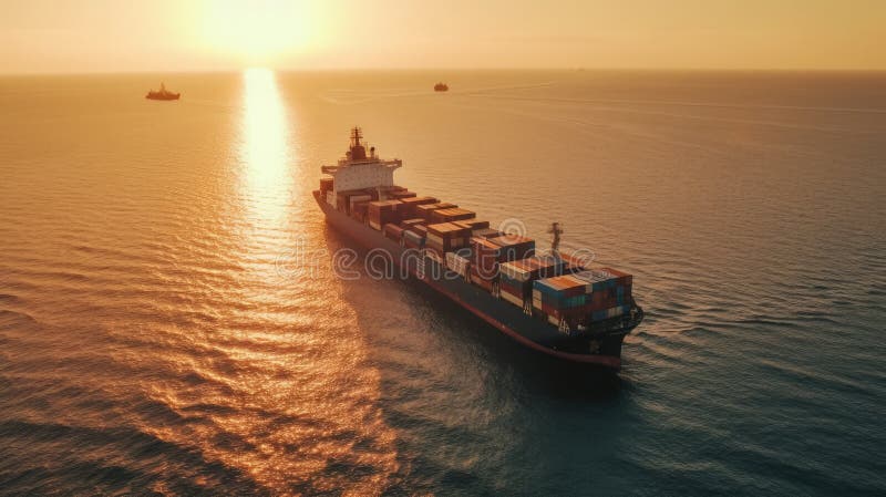 Close Up Top View Image Cargo Ship Sailing in the Open Sea Stock ...