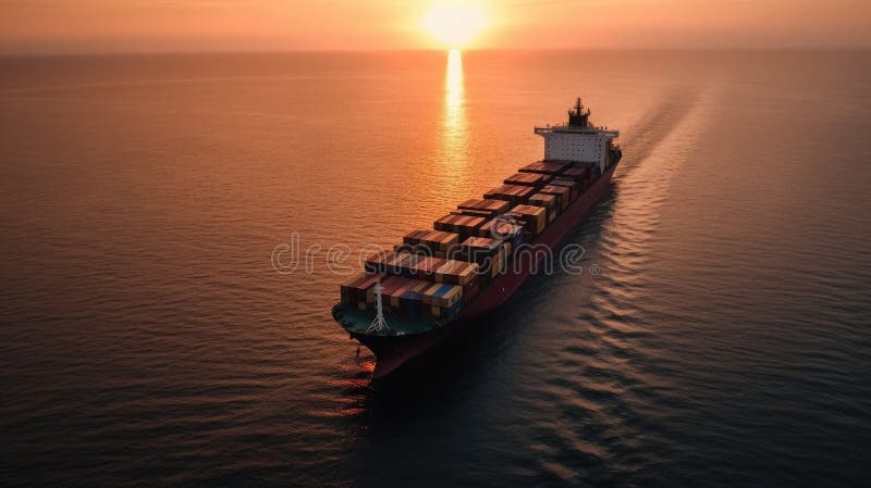 Close Up Top View Image Cargo Ship Sailing in the Open Sea Stock ...