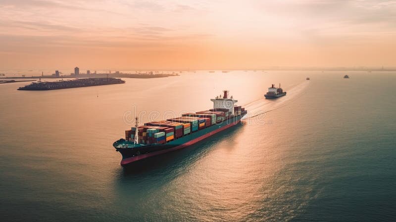 Close Up Top View Image Cargo Ship Sailing in the Open Sea Stock ...