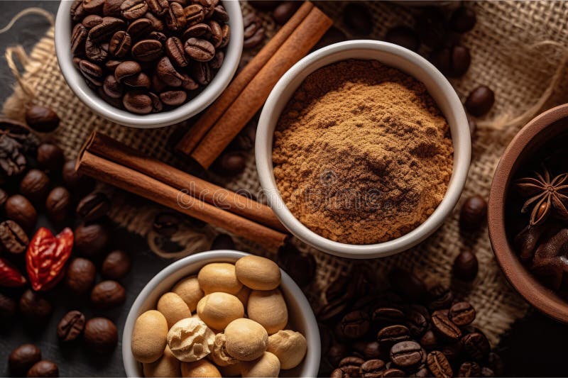 Close-up Top View of Ingredients Espresso, Coffee. AI Generated Stock ...