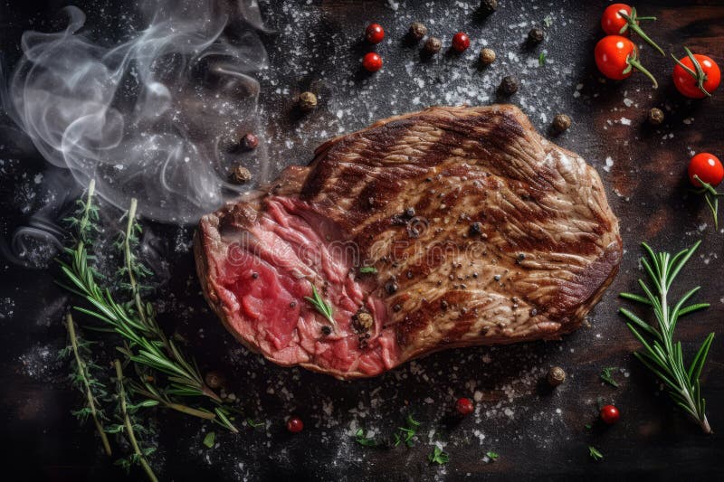 Close-up Top View of Ingredients Sirloin Steak on a Table. AI Generated ...