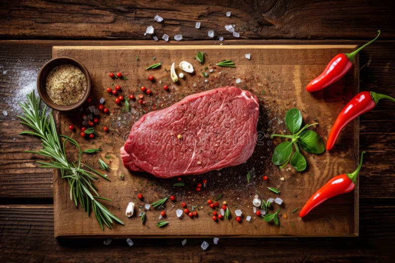 Close-up Top View of Ingredients Top Sirloin Steak on a Table. AI ...