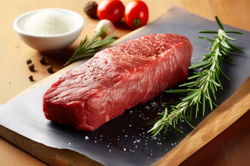Close-up Top View of Ingredients Top Sirloin Steak on a Table. AI ...